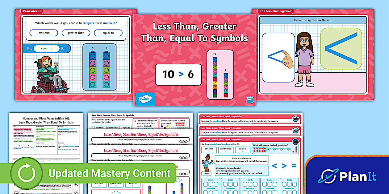 👉 Y1 Less Than, Greater Than, Equal To Symbols PlanIt Maths Lesson 18