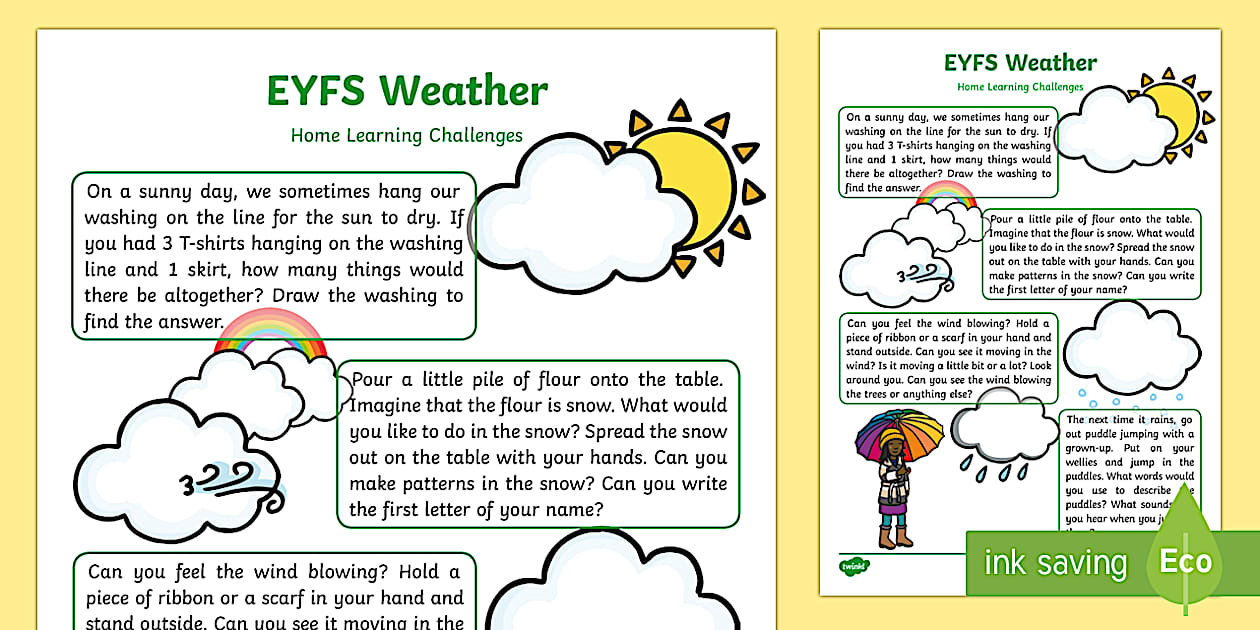 Weather Home Learning Challenges Nursery FS1 (teacher made)