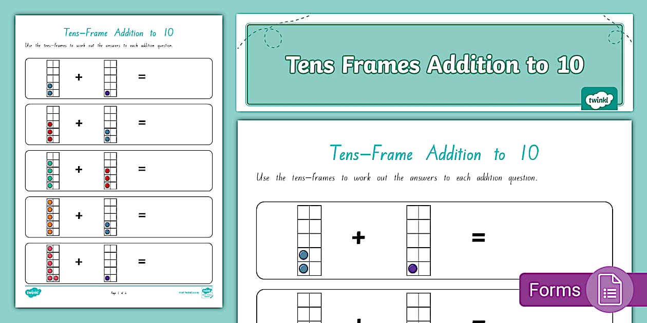 Tens-Frame Addition to 10 Worksheets (teacher made) - Twinkl