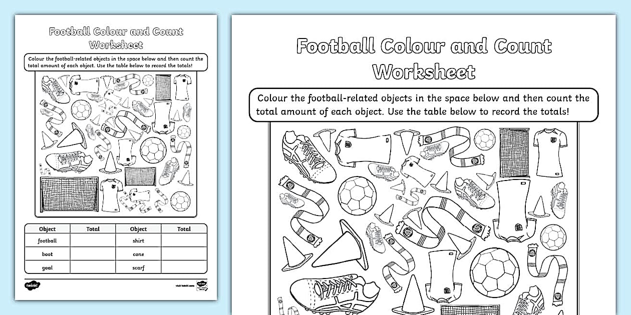 👉 Football Colour and Count Worksheet (teacher made)