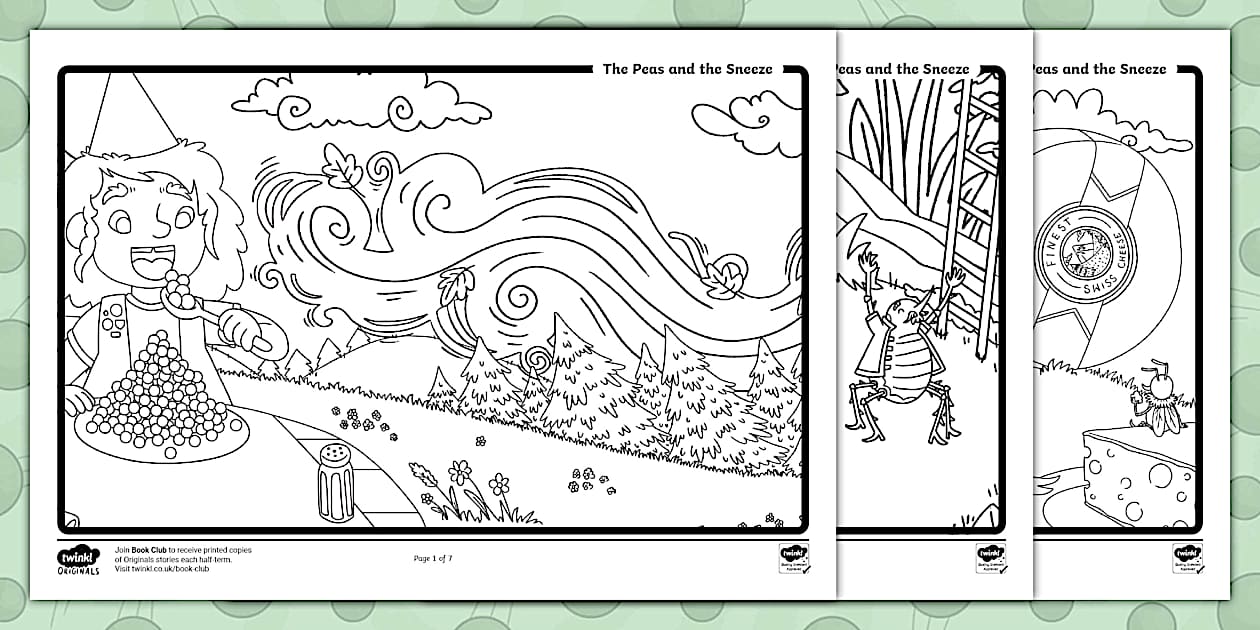 The Peas and the Sneeze Colouring Pages - Twinkl