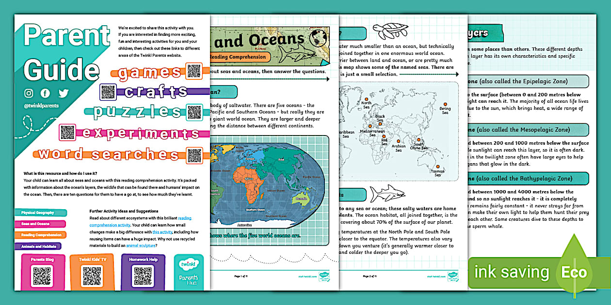 Seas and Oceans Reading Comprehension (Ages 5 - 7) - Twinkl