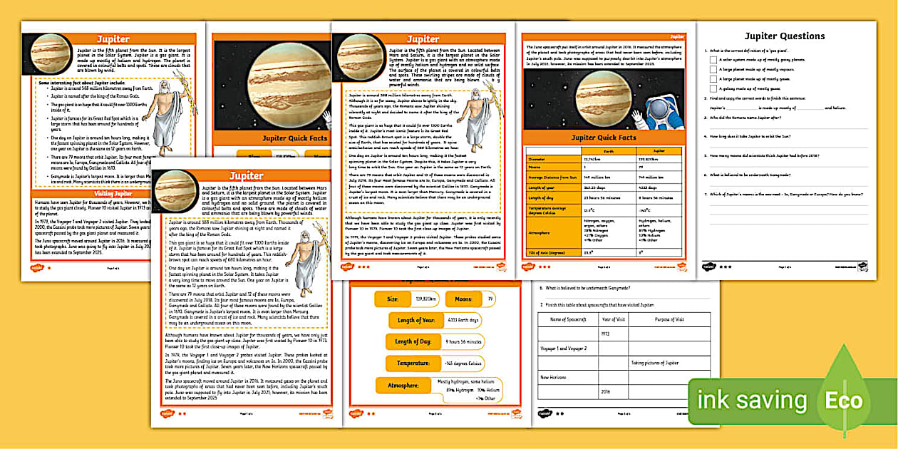 Jupiter Differentiated Fact File Comprehension Activities