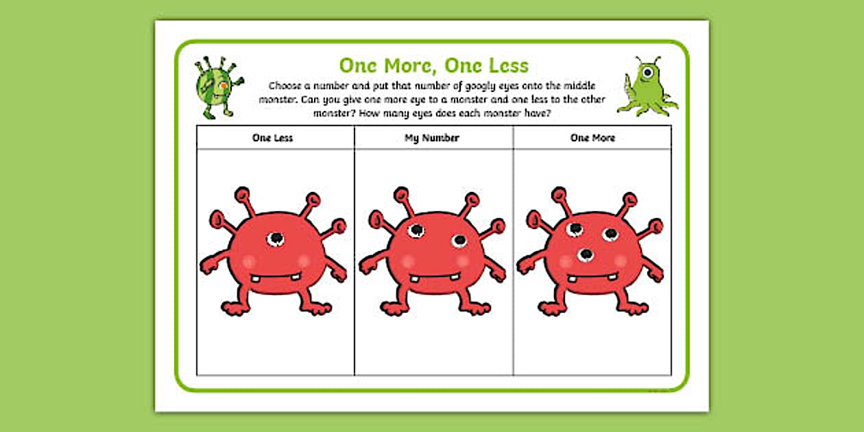 👉 Monster-Themed One More One Less Activity Mat - Twinkl