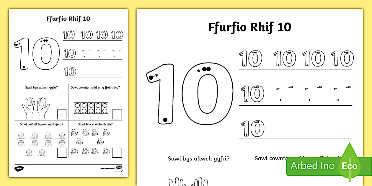 Taflen Weithgaredd Ymarfer Ffurfio Rhif 10 (teacher made)