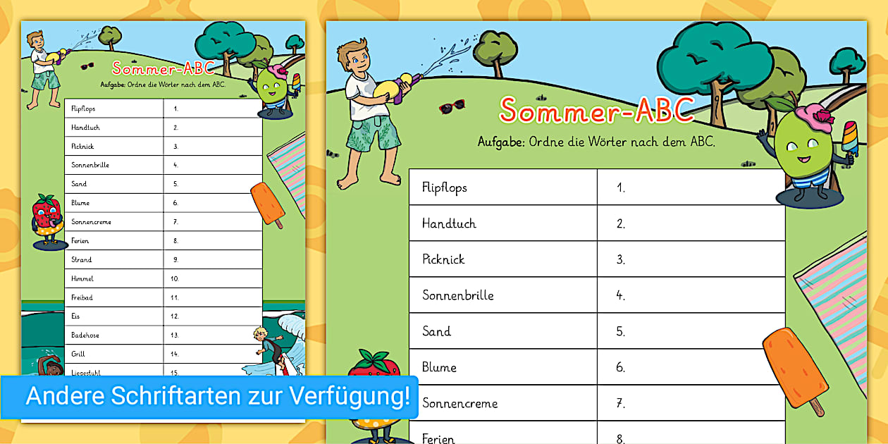 Sommer-ABC Arbeitsblatt