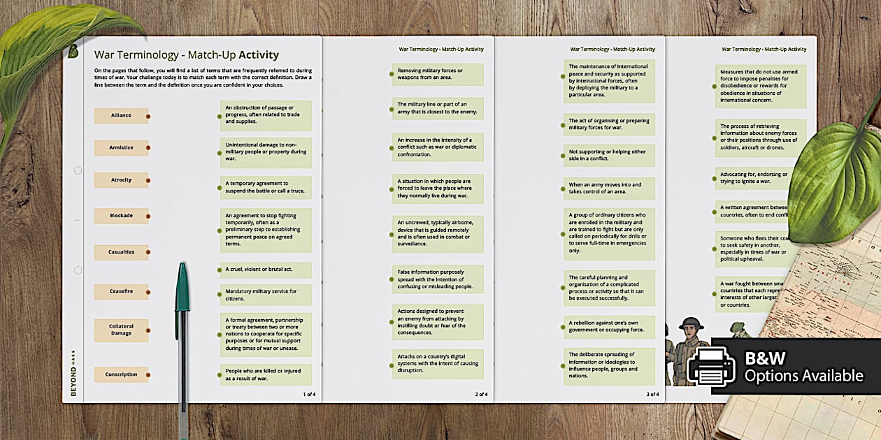 War Terminology - Match-Up Activity