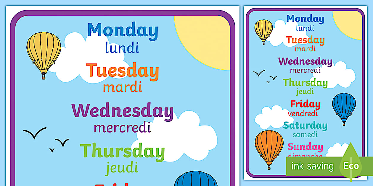 Days of the Week Display Poster English/French - Twinkl