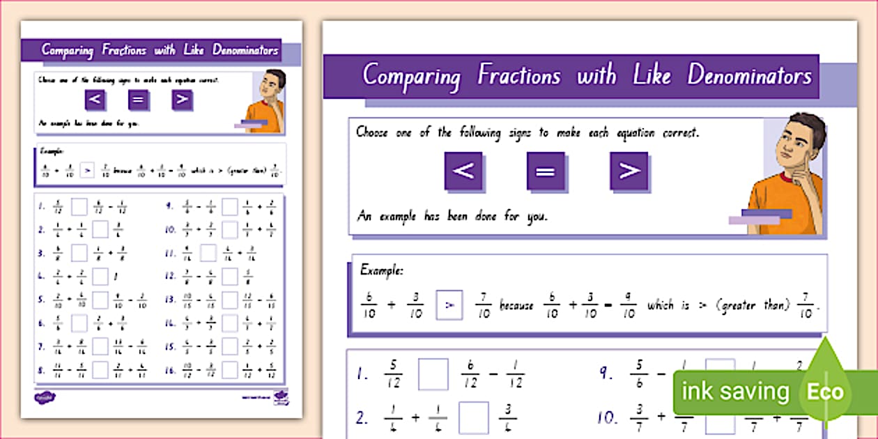 Comparing Fractions with Like Denominators - Twinkl