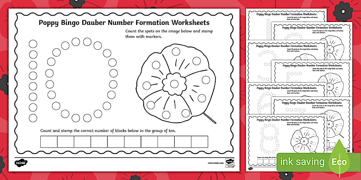 Poppy Bingo Dauber Number Formation Worksheets | Twinkl KS1