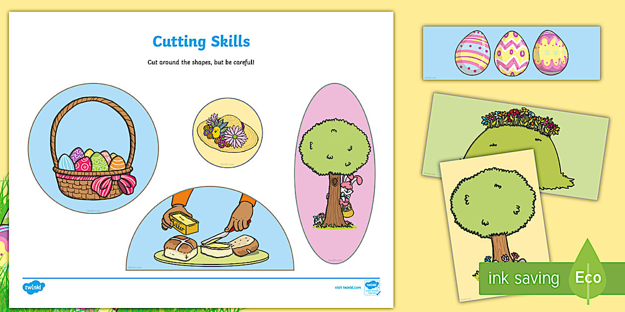 Easter Themed Cutting Skills Worksheets (teacher made)