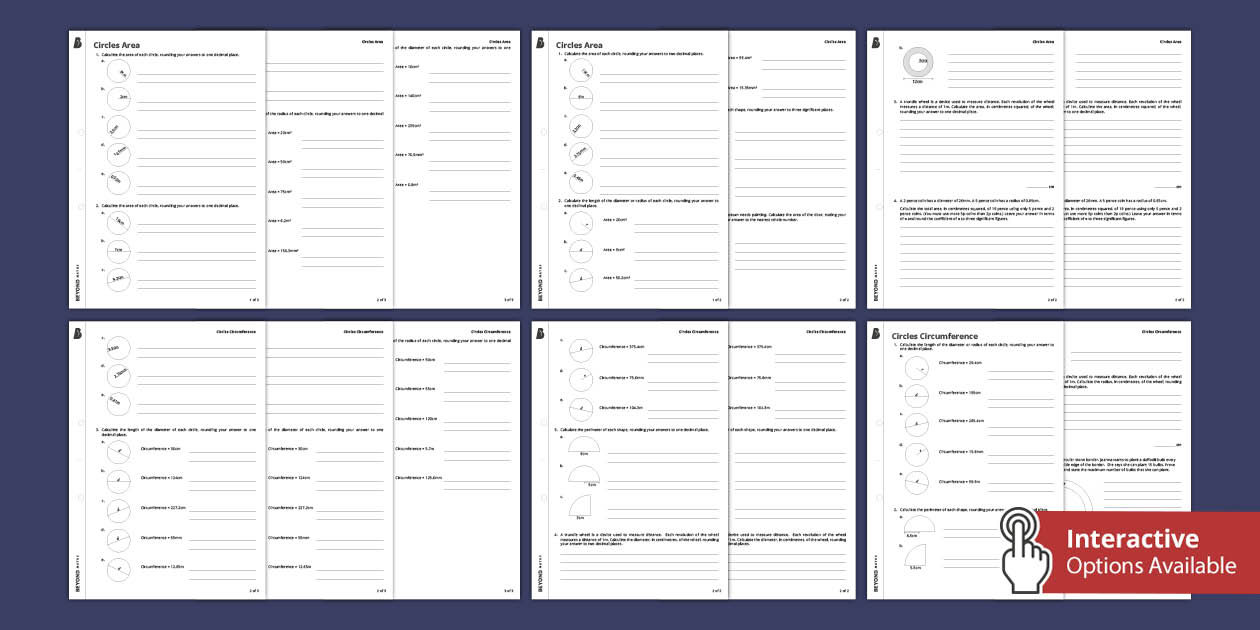 Area and Circumference of Circles Worksheets | KS3 Maths