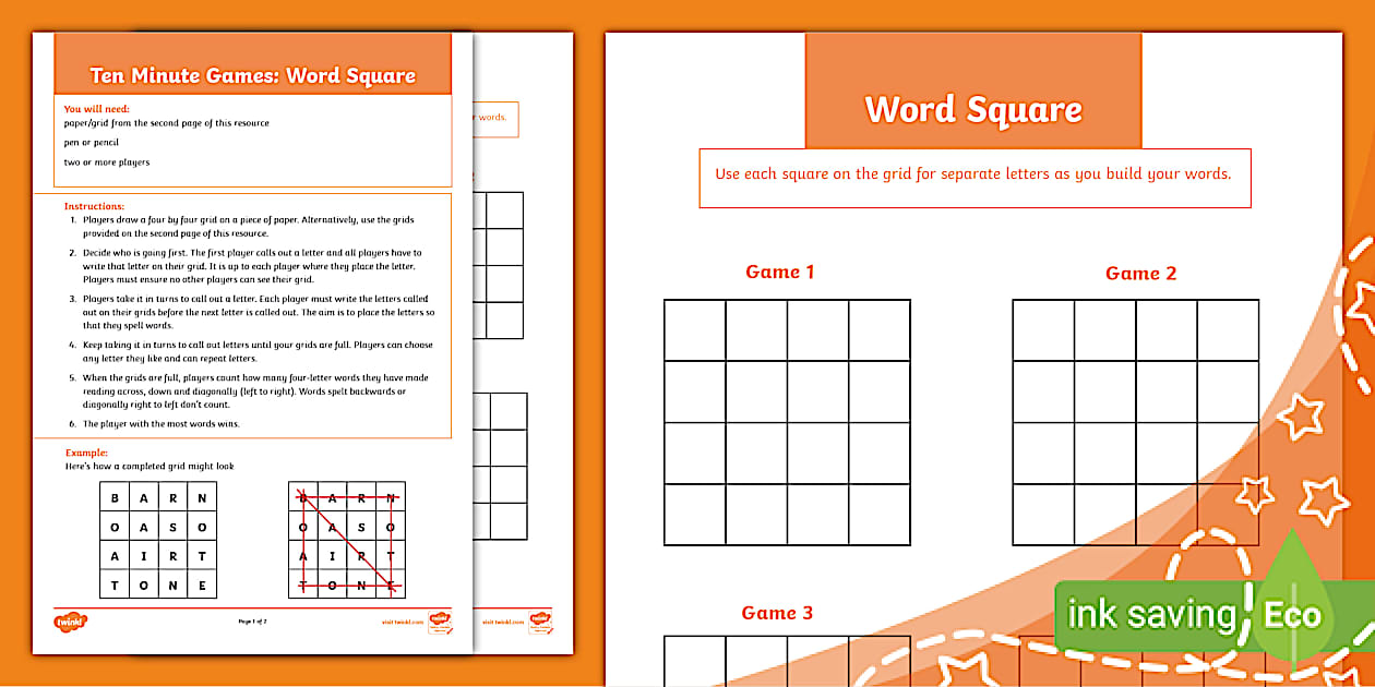 10 Minute Games: Word Squares (teacher made) - Twinkl