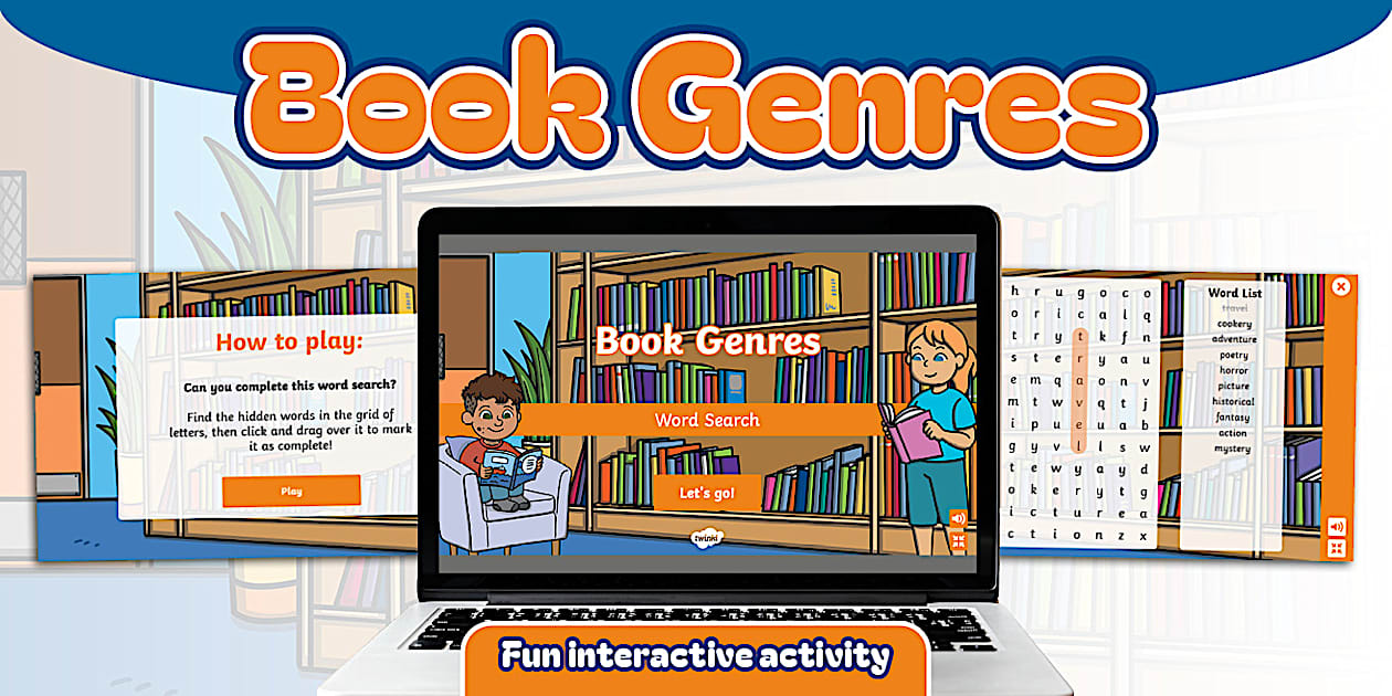 * NEW * Book Genres Interactive Word Search - Twinkl