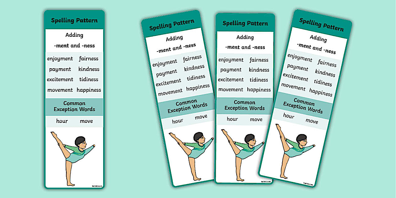 Level 6 Week 24 Spelling Bookmarks - adding -ment and -ness