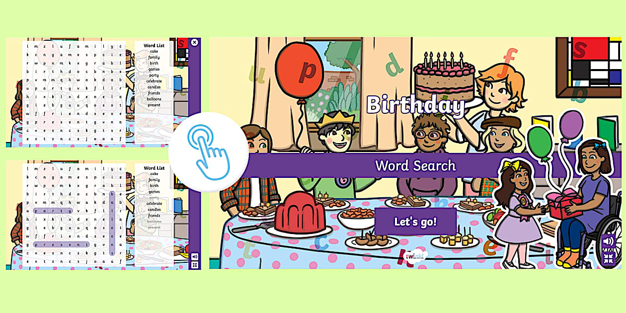 Birthday-Themed Interactive Word Search - Twinkl