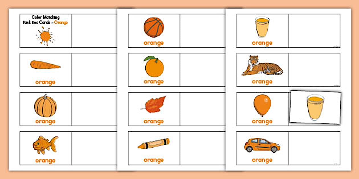 Color Matching Task Box Cards - Orange (teacher made)