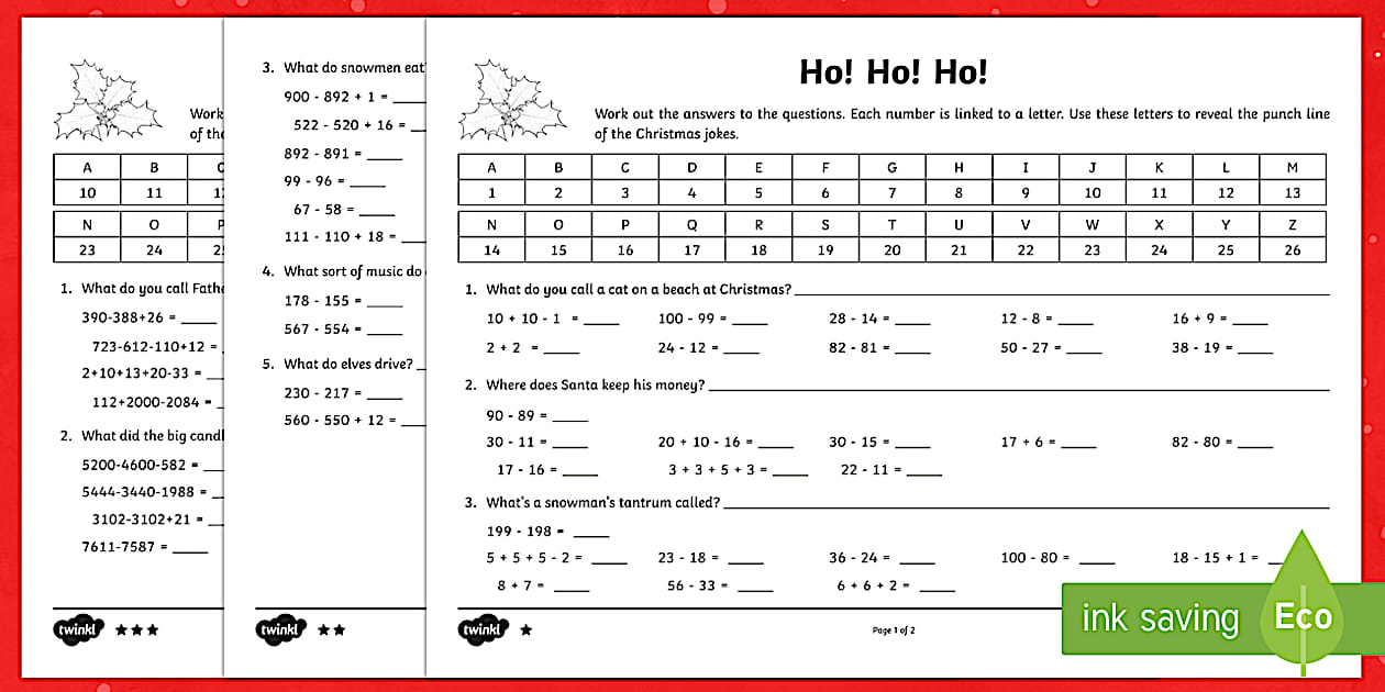 Addition and Subtraction Christmas Joke Activity - Twinkl