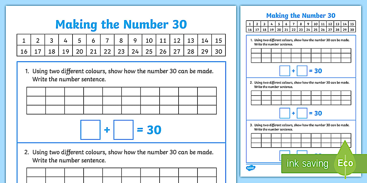 Algebra - Ways of Making 30 Worksheet (teacher made)