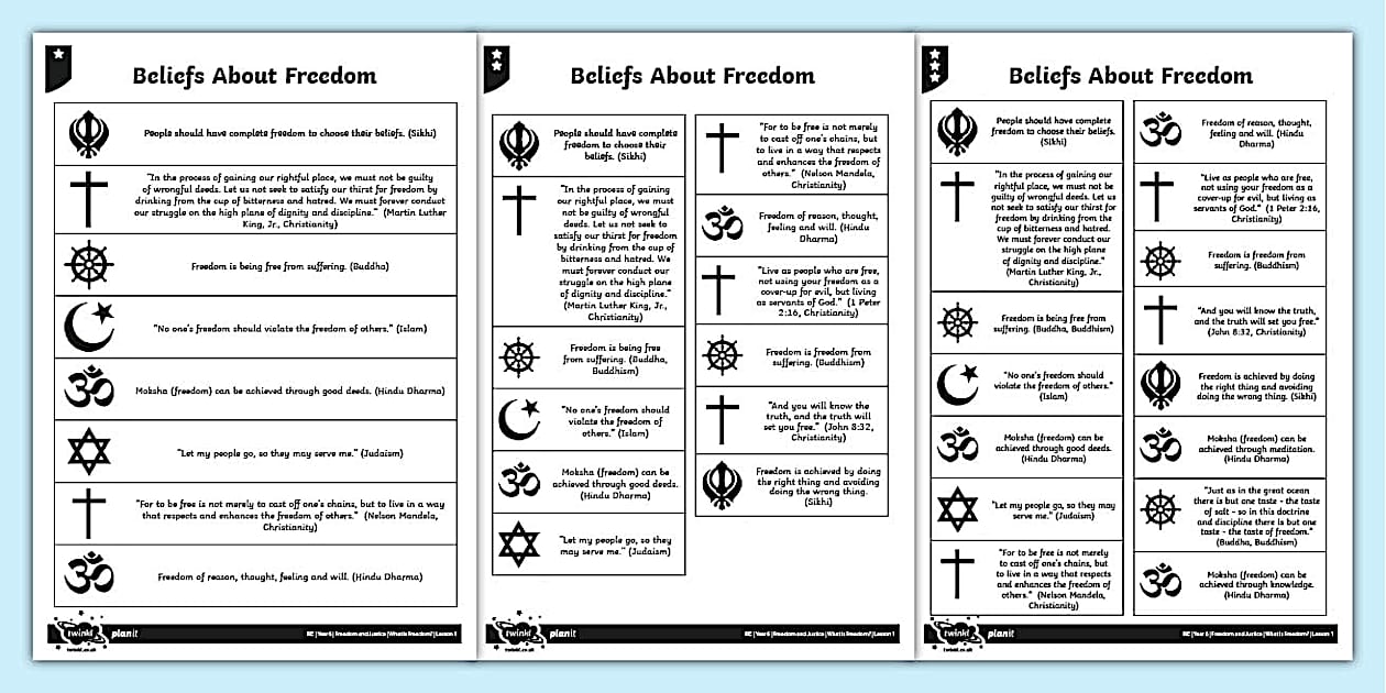 Beliefs About Freedom Differentiated Worksheet / Worksheets
