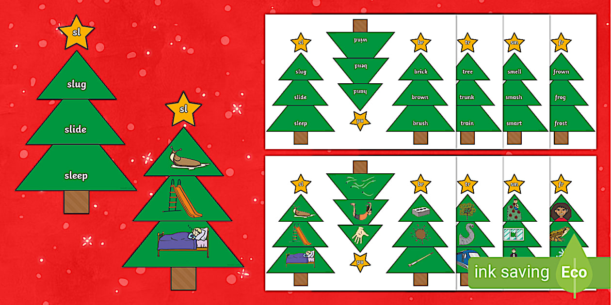 Phase 4 Phonics Christmas Tree Jigsaws - KS1 - EYFS - Twinkl