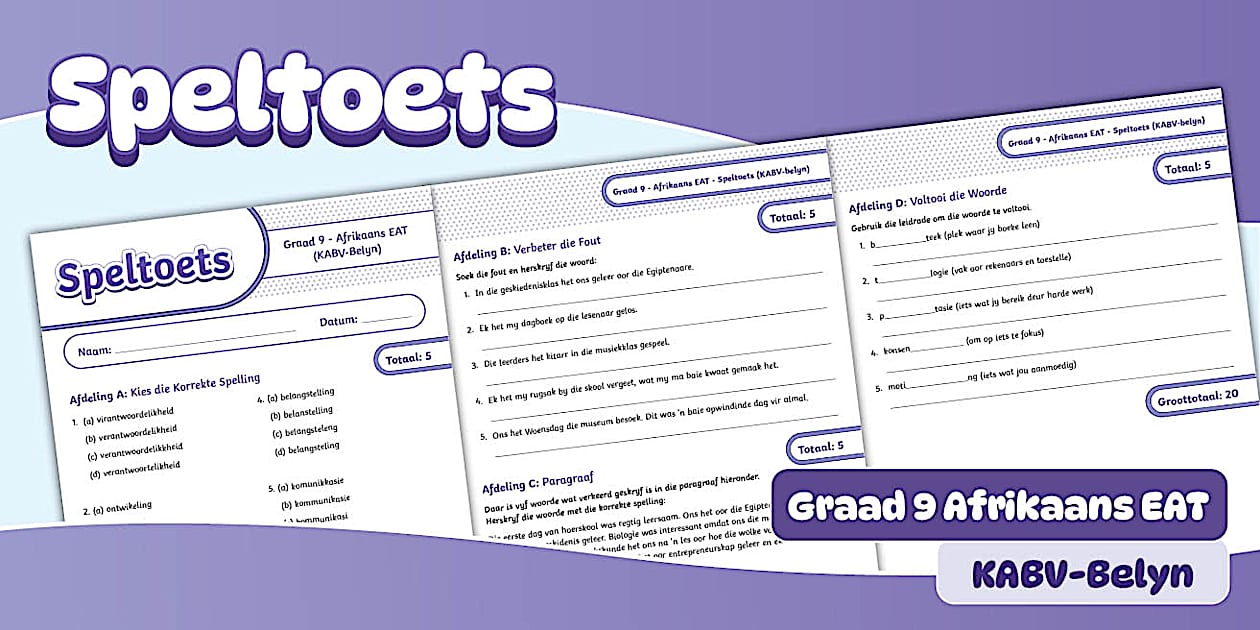 Graad 9 - Afrikaans EAT - Speltoets (KABV-belyn)