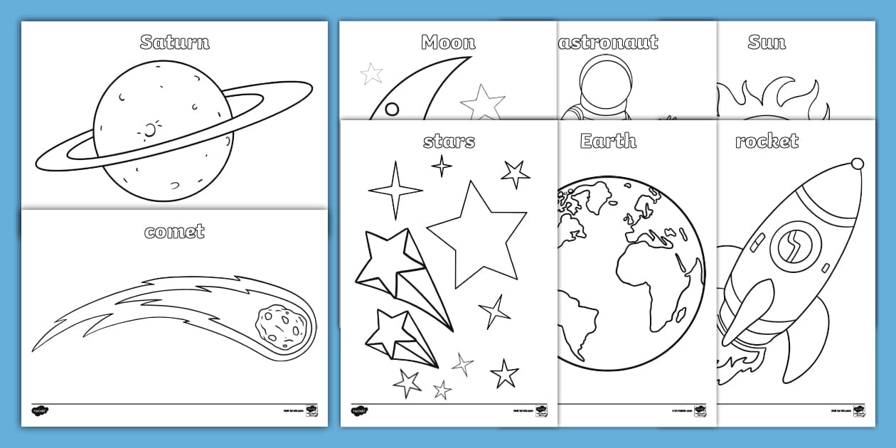 Space Picture and Word Colouring Sheets | Twinkl - Twinkl