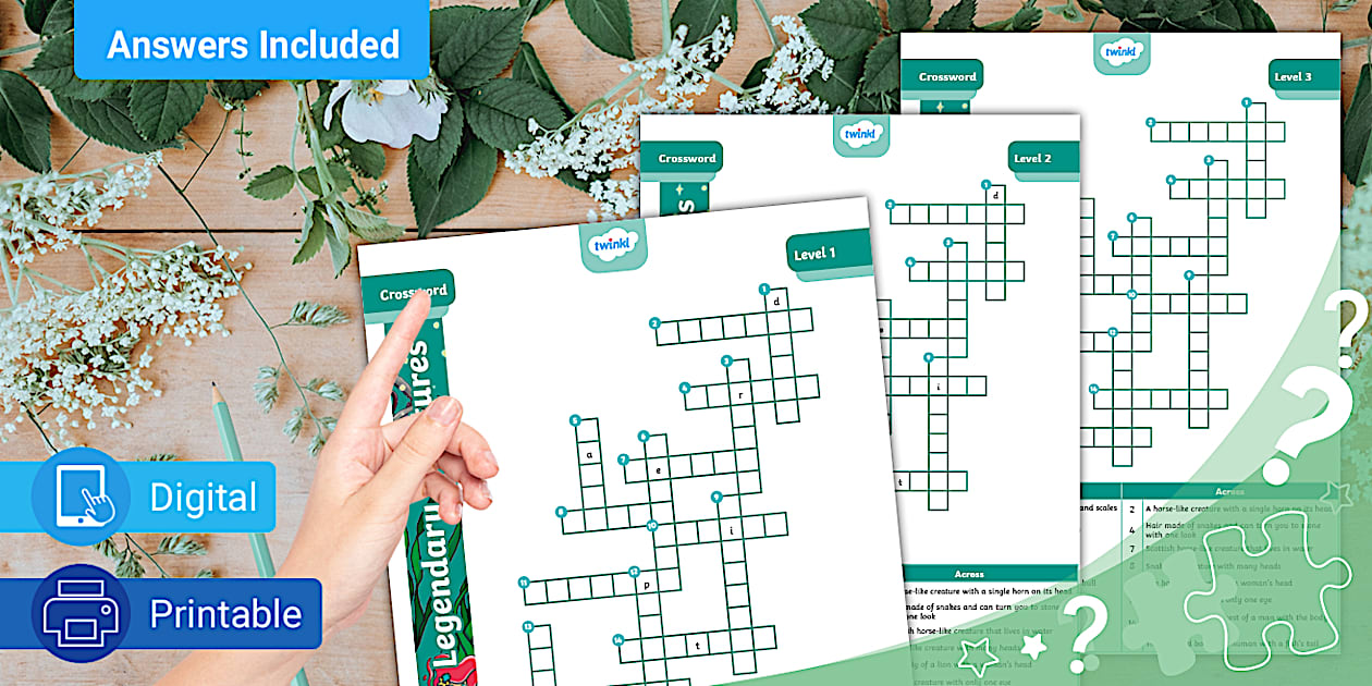 Legendary Creatures Crossword Puzzle - AL (Teacher-Made)