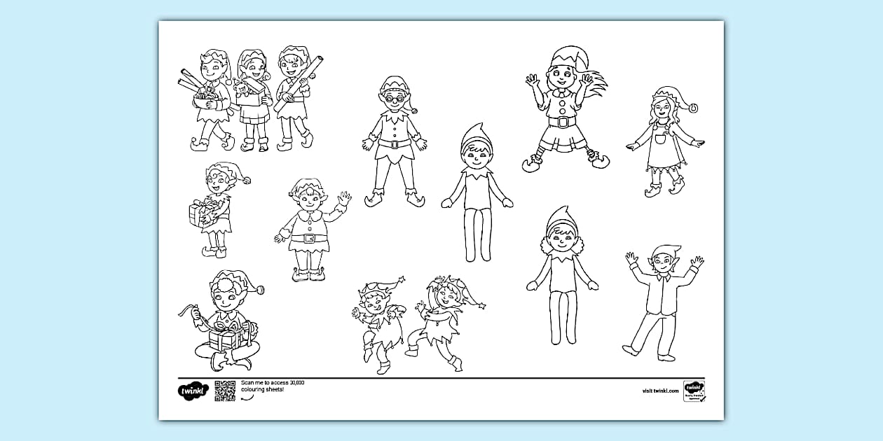 KS1 Elf Doodle Colouring Page (teacher made) - Twinkl
