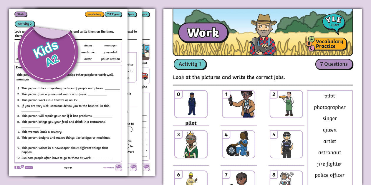 YLE Flyers - Vocabulary Activity Sheet (Work) (teacher made)