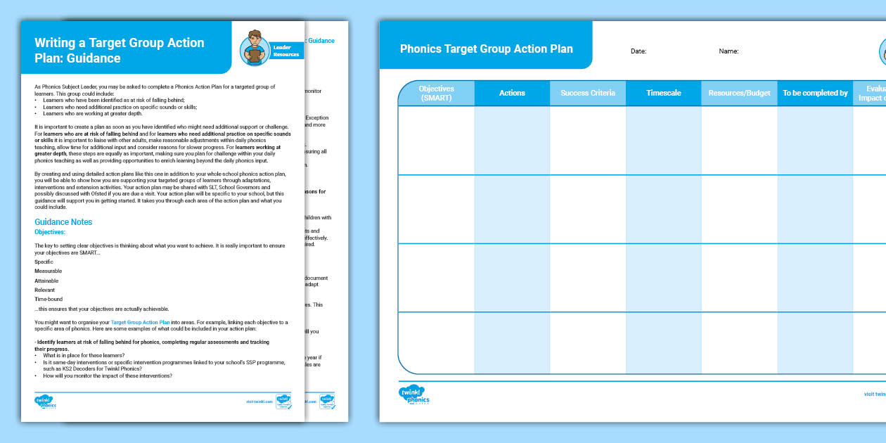 Phonics Target Group Action Plan Template- Primary Resources