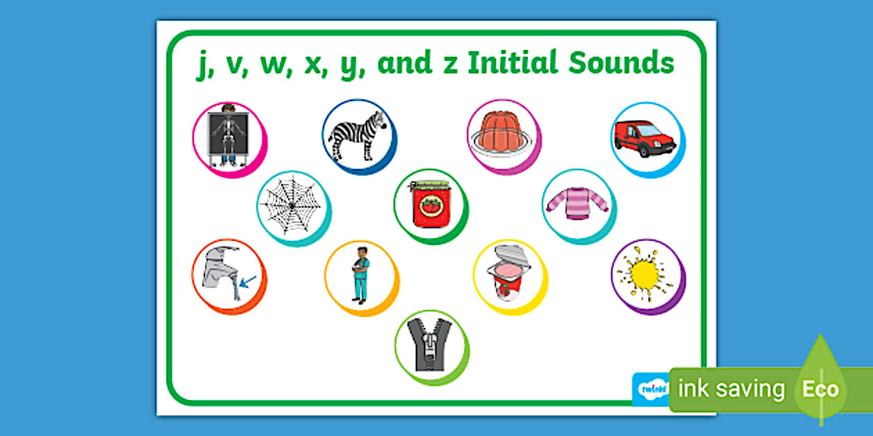 Kindergarten j, v, w, x, y, z Initial Sounds Activity