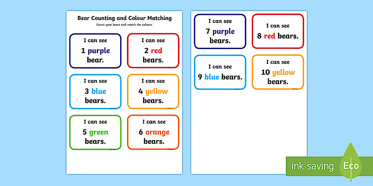 Comparing Bears Colour Matching Number Worksheet / Worksheet