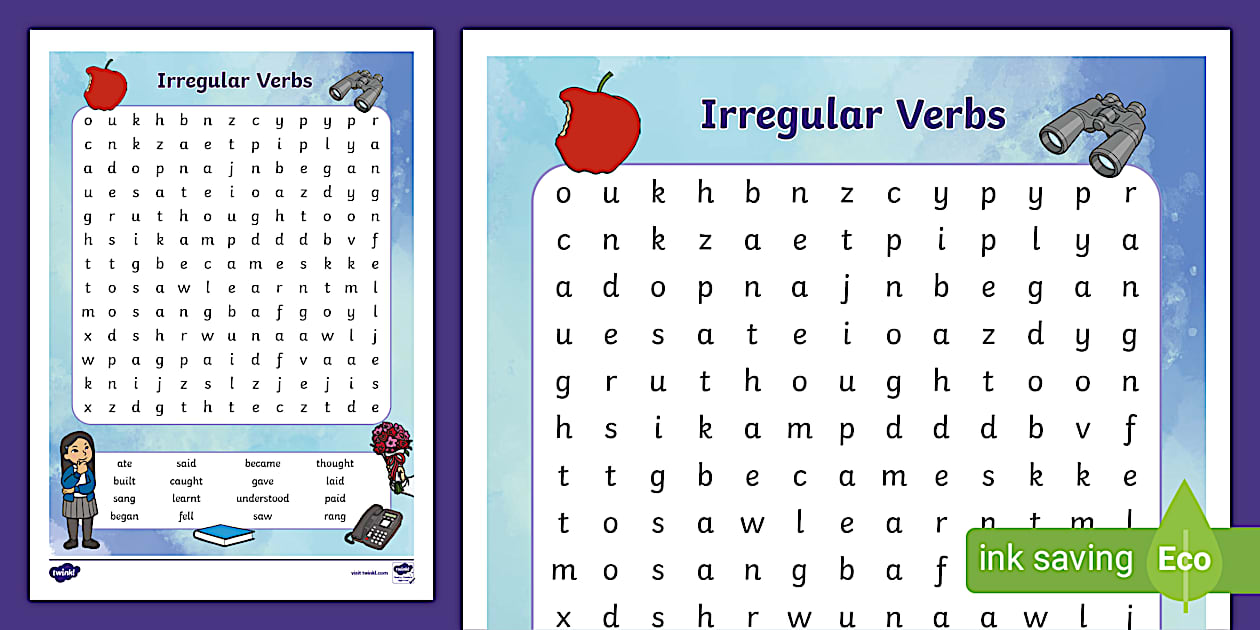 Irregular Verbs Word Search | Irregular Verbs | Verbs | Word