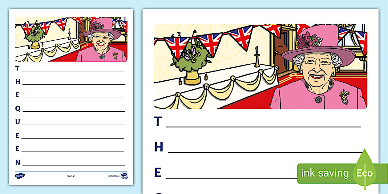 The Queen Acrostic Poem,Queen Elizabeth poem (teacher made)
