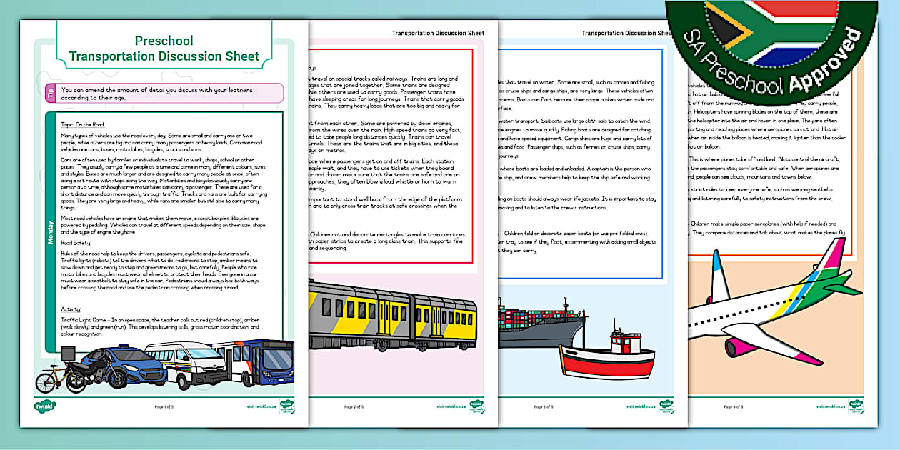 Preschool- Transportation: Discussion Sheet - Twinkl