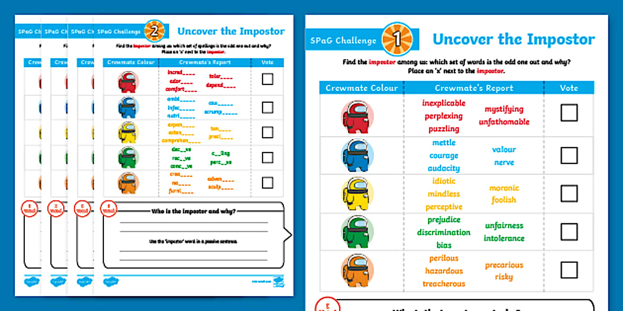 UKS2 Uncover the Impostor SPaG Challenge Activity Pack 1