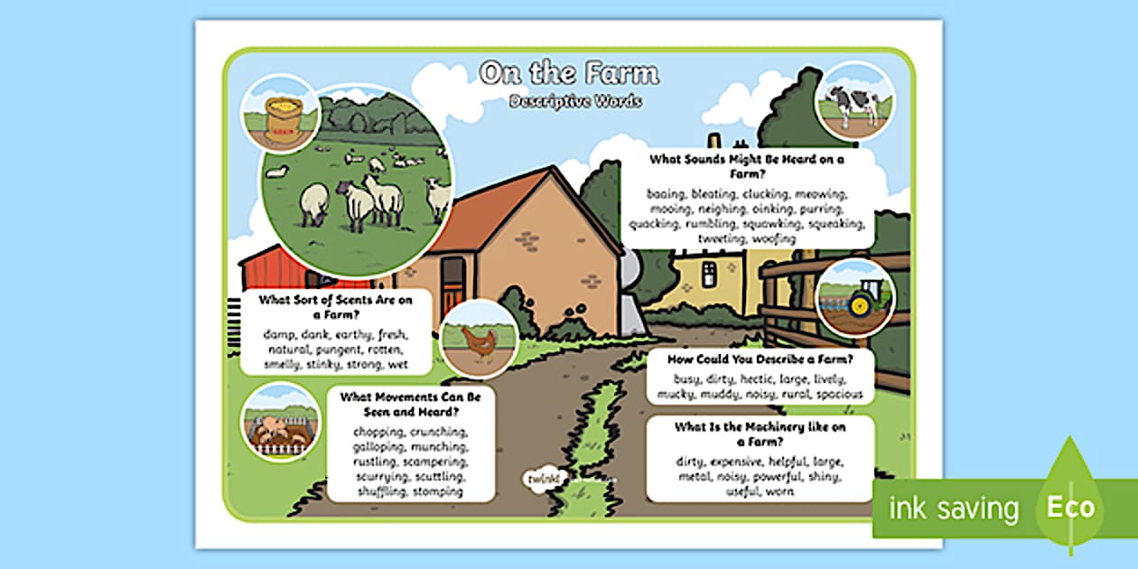 KS1 On the Farm Descriptive Word Mat (teacher made) - Twinkl