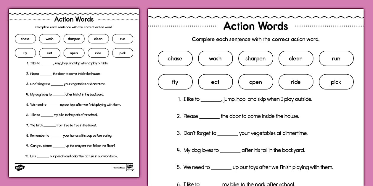 Action Words Worksheet for K-2nd Grade (teacher made)