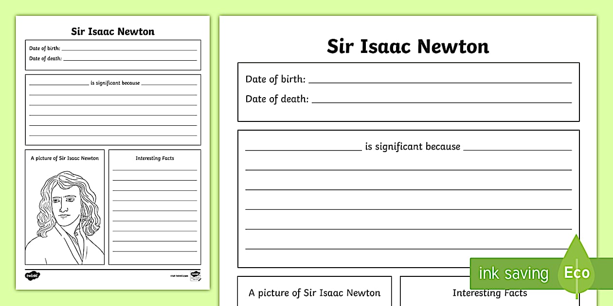 Sir Isaac Newton Significant Individual Writing Frame - writing