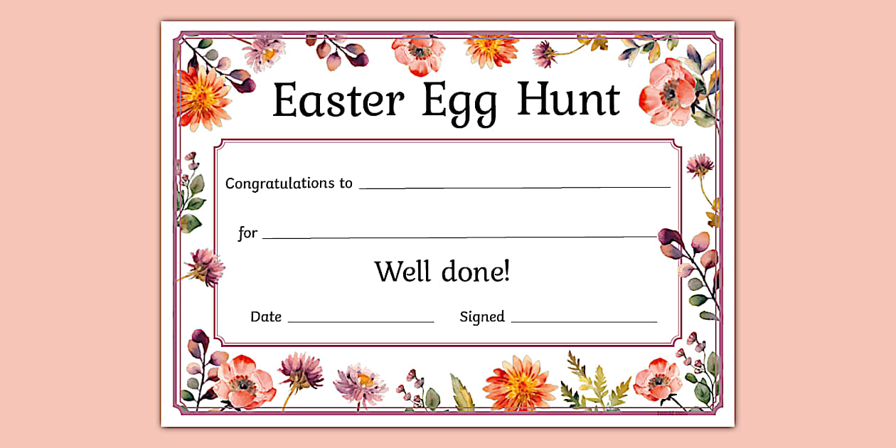Wildflower Botanical Themed Easter Egg Hunt Certificate