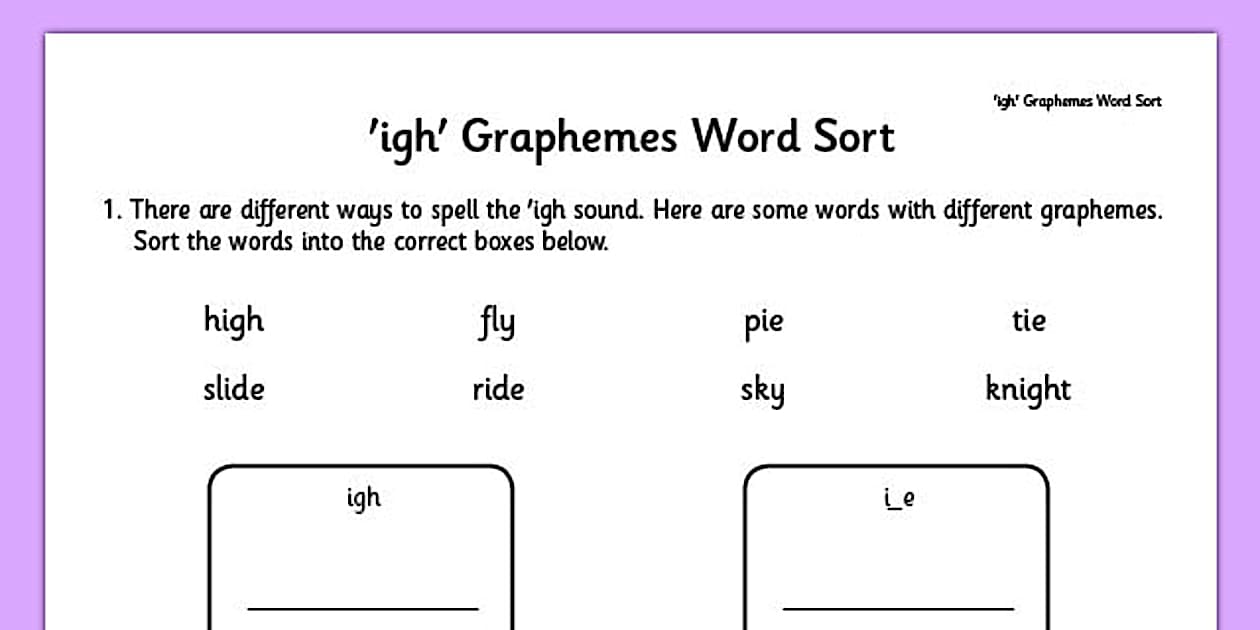 igh Graphemes Word Sort (teacher made) - Twinkl