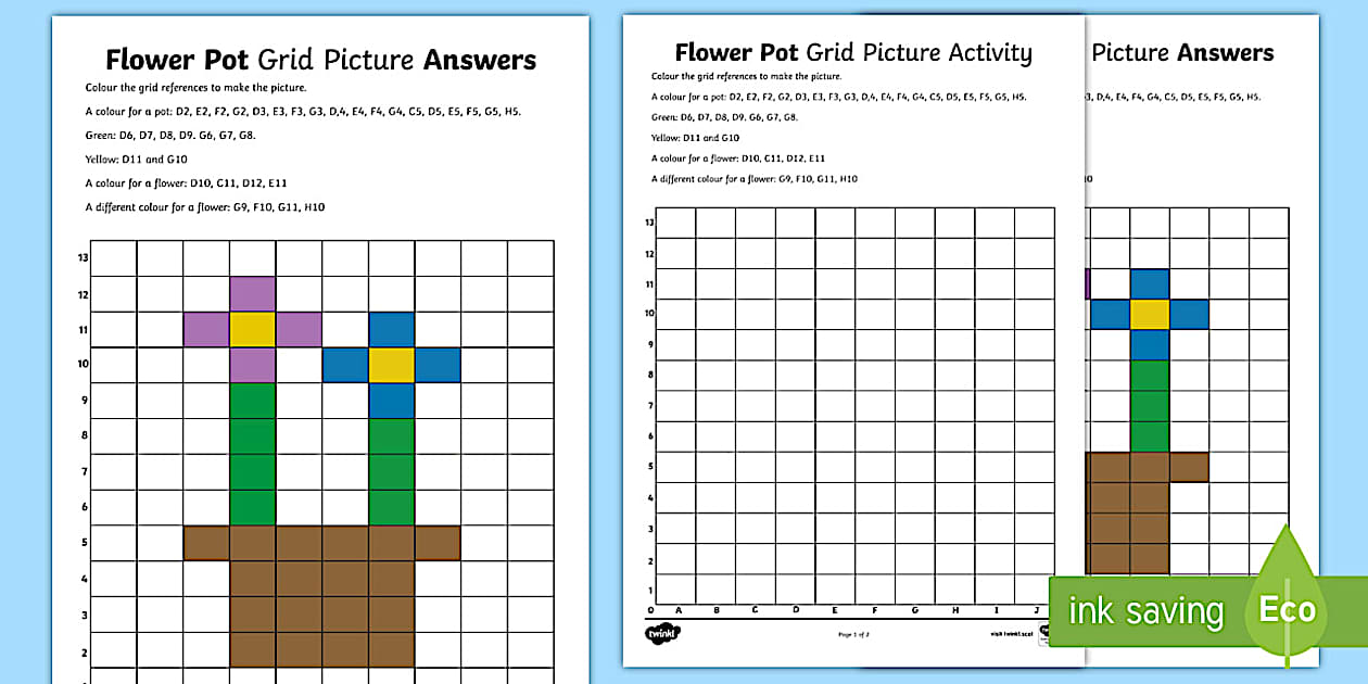Flower Pot Grid Picture Worksheet (teacher made) - Twinkl
