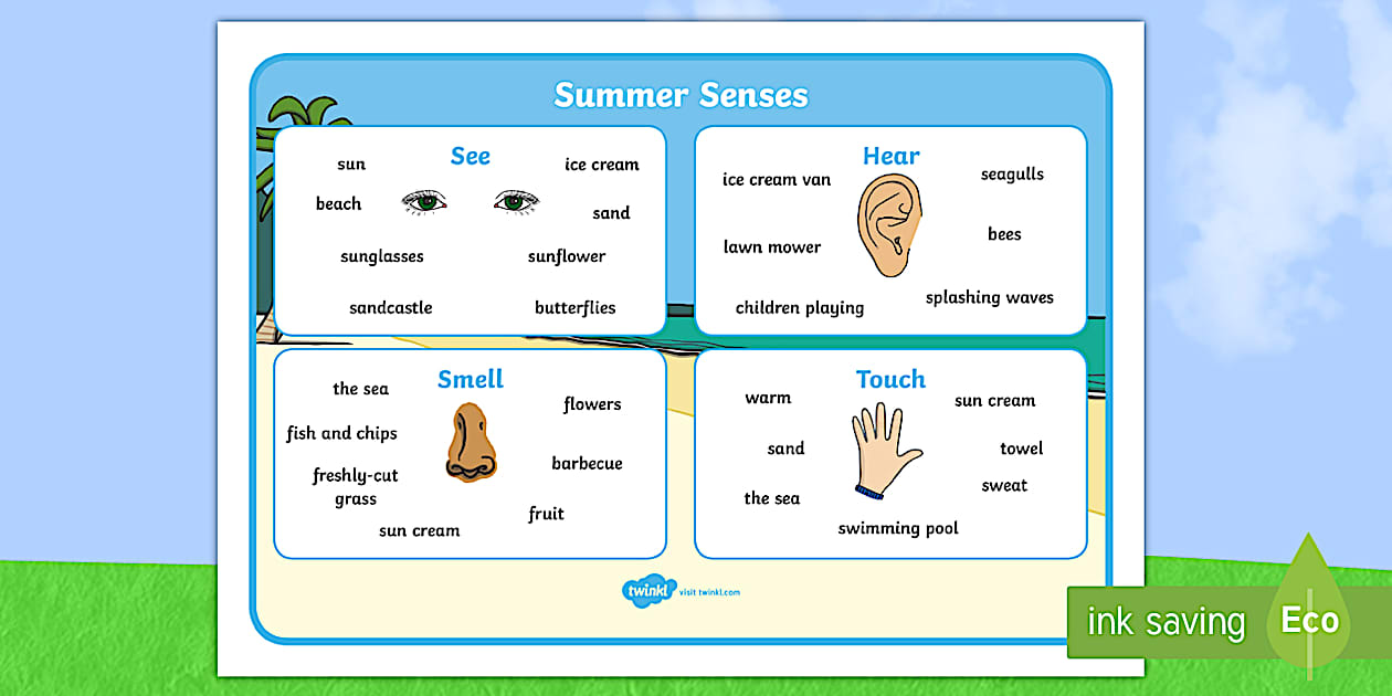Summer Senses Word Mat (teacher made) - Twinkl