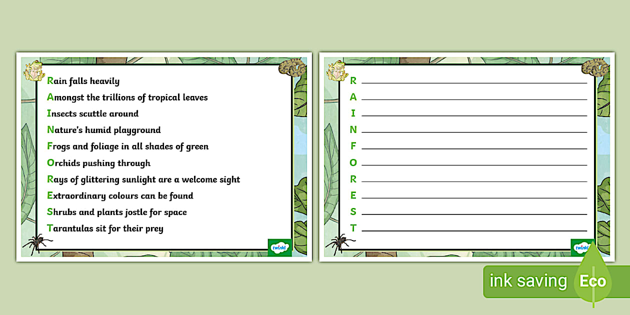Rainforest Acrostic Poem Example (teacher made) - Twinkl