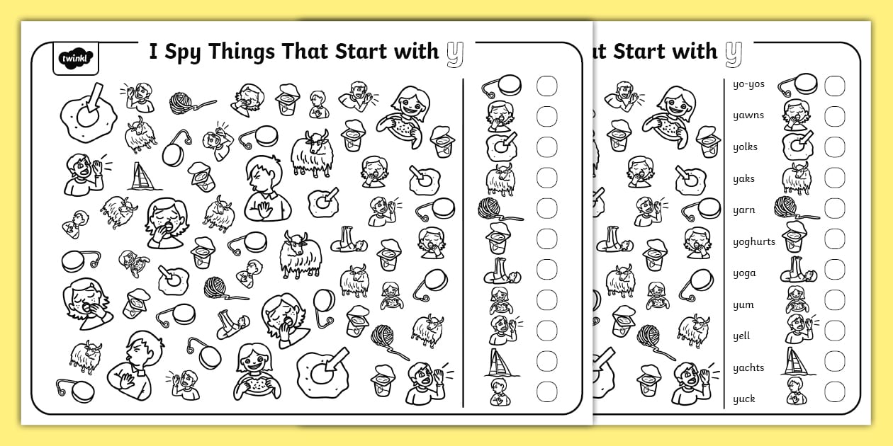 I Spy Things That Start with 'y' Activity Sheet