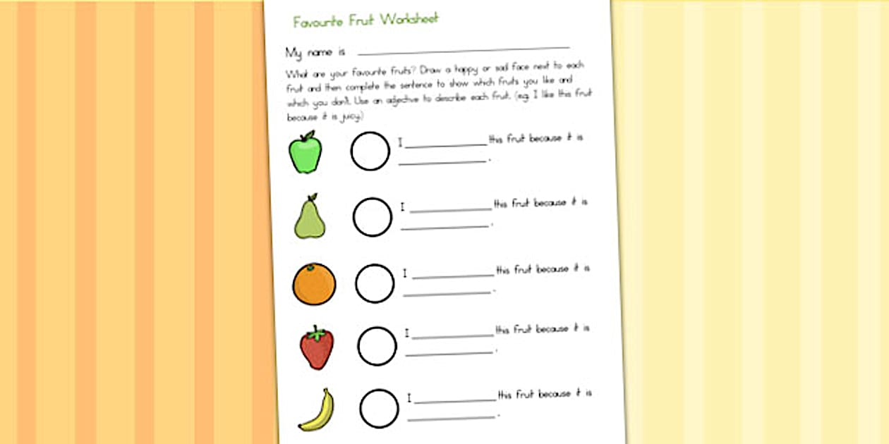 Favourite Fruits Description Worksheet (teacher made)