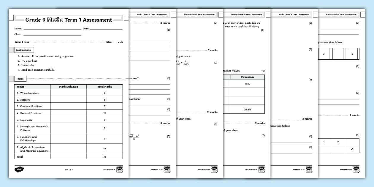 Grade 9 Mathematics Term 1 Assessment - Twinkl ZA