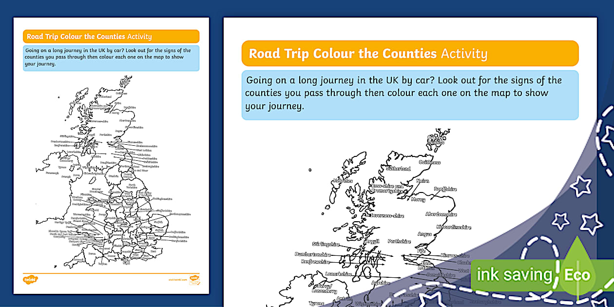 Road Trip Colour the Counties Activity (teacher made)