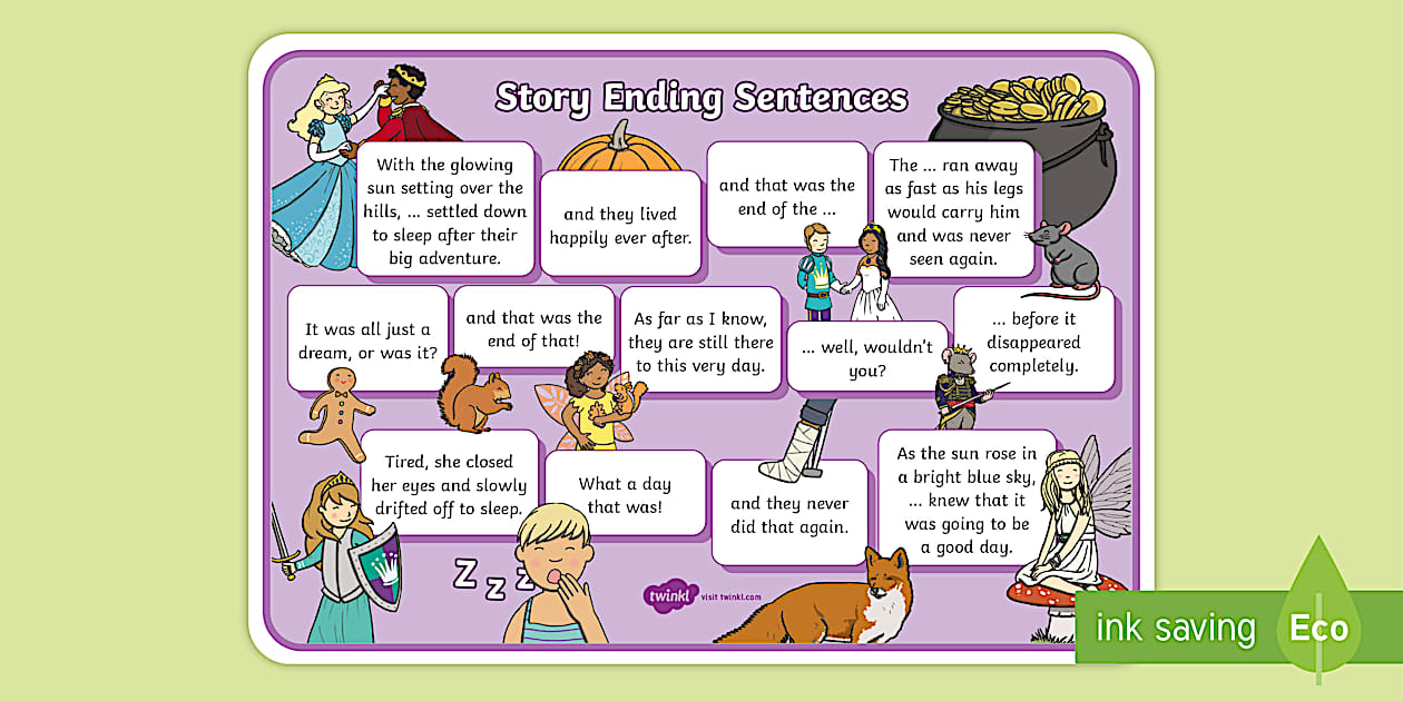 Cursive Story Ending Sentence Word Mat- How To End A Story